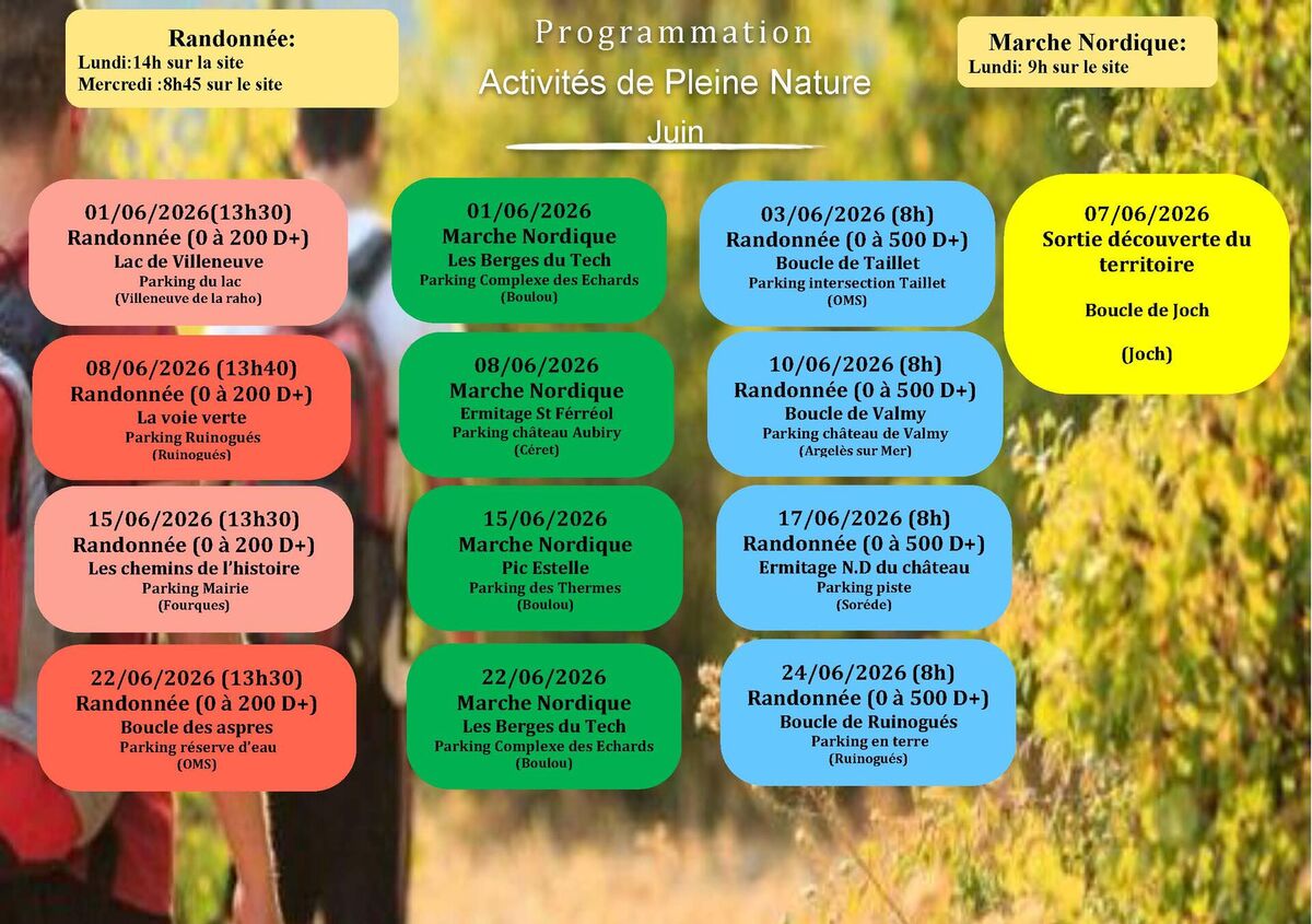 Programmation juin - Activités de pleine nature